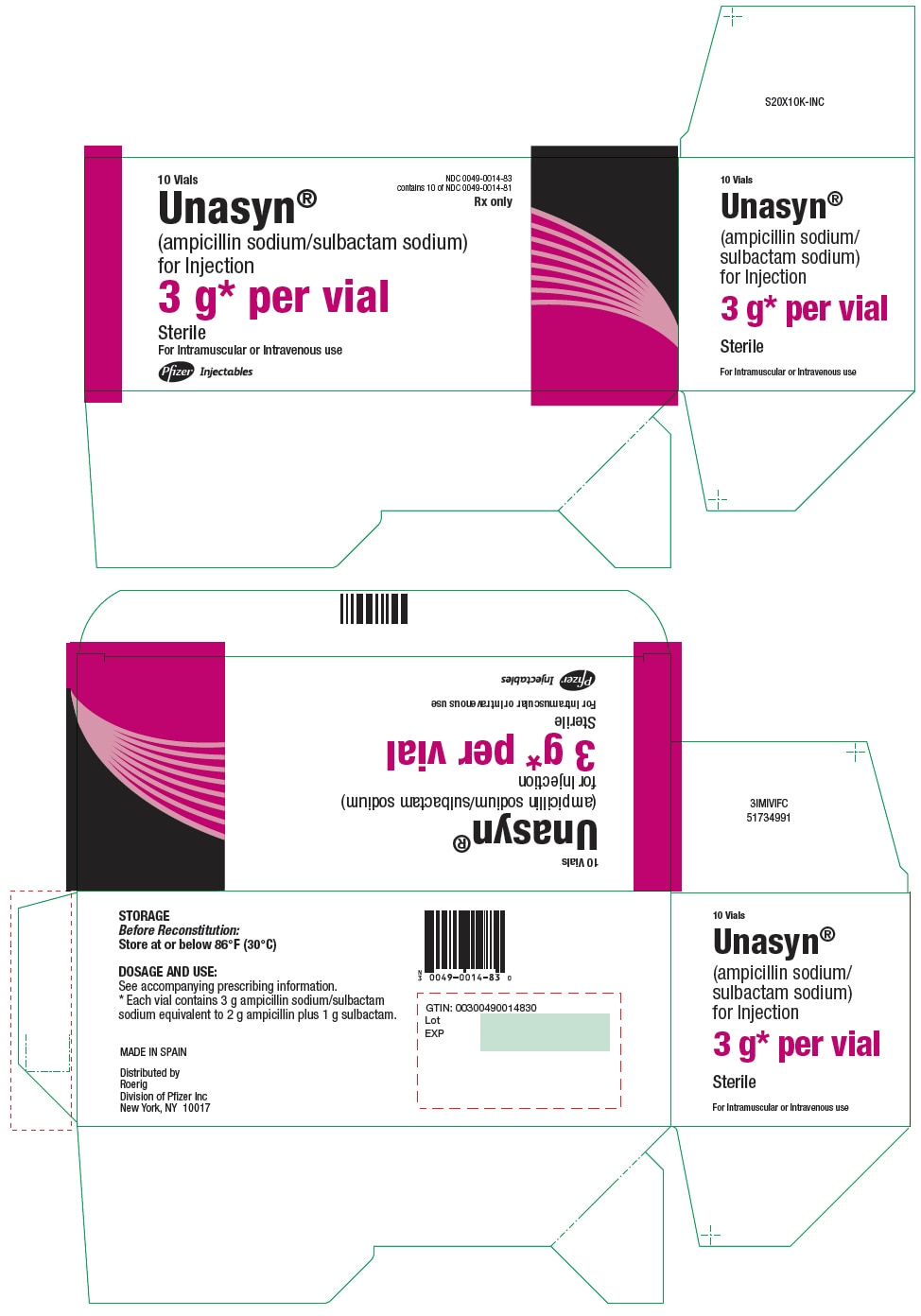 UNASYN 3GM VL 10 - PFIZER PHARMACEUTICALS