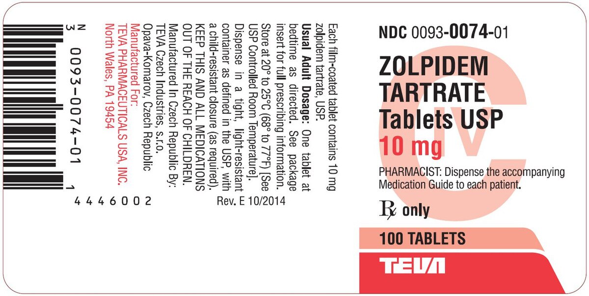 ZOLPIDEM 10MG TAB 100 - TEVA PHARMACEUTICALS USA