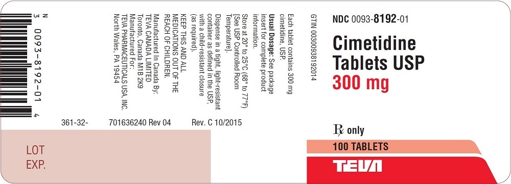 CIMETIDINE 300MG TAB 100 - TEVA PHARMACEUTICALS USA