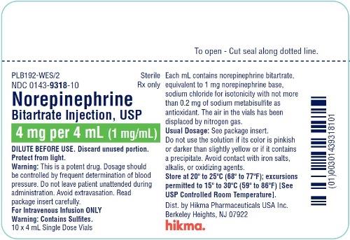 NOREPINEPHRINE BITARTR 4MG SDV 10X4ML - HIKMA PHARMACEUTICALS USA INC
