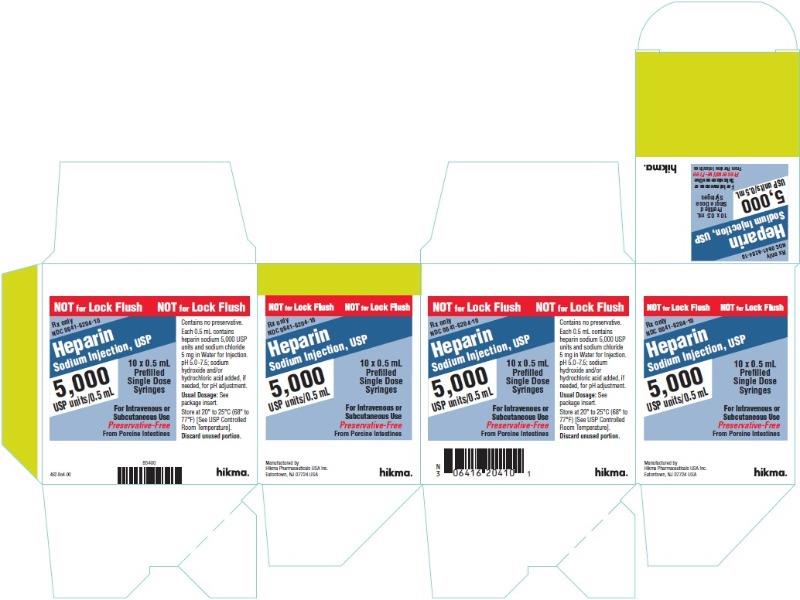HEPARIN SOD 5000UN PFS 10X0.5ML - HIKMA PHARMACEUTICALS USA INC