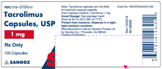 TACROLIMUS 1MG CAP 100 - SANDOZ/RX