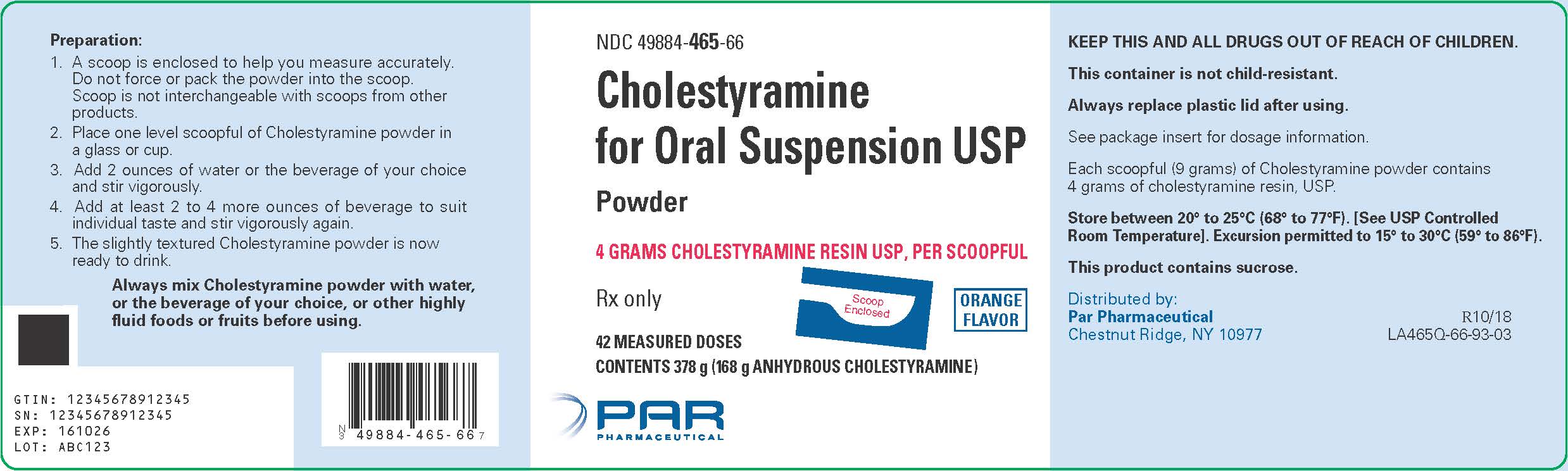 CHOLESTYR PWD 378GM - PAR PHARM INC