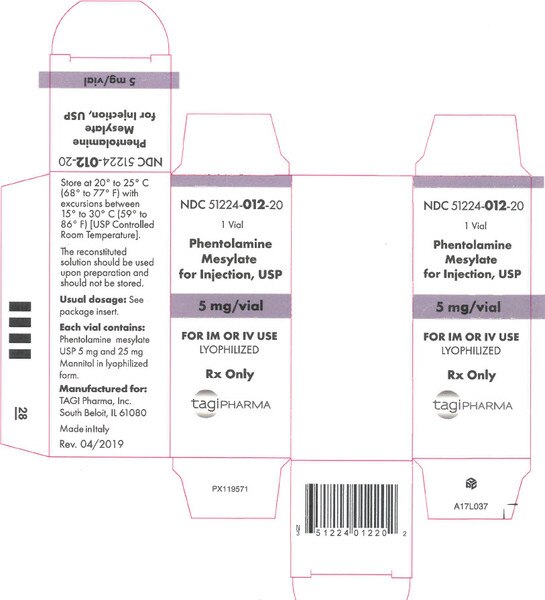 PHENTOLAMINE MESYLATE 5 MG VL - TAGI PHARMA INC PHENTOLAMINE MESYLATE 5 MG VL - TAGI PHARMA INC